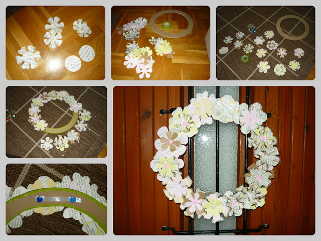 Tavaszi koszorú papírvirágokkal