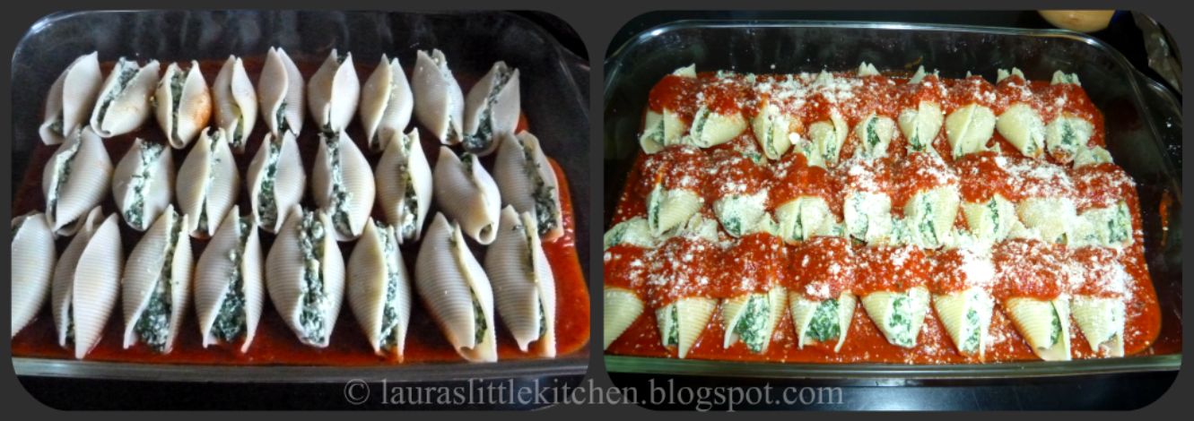 Laura's Litte Kitchen: Conchas (shells) rellenas de ricotta y espinacas