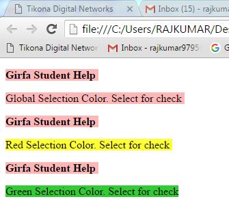 Girfa : Student Help: Website selection text background color change