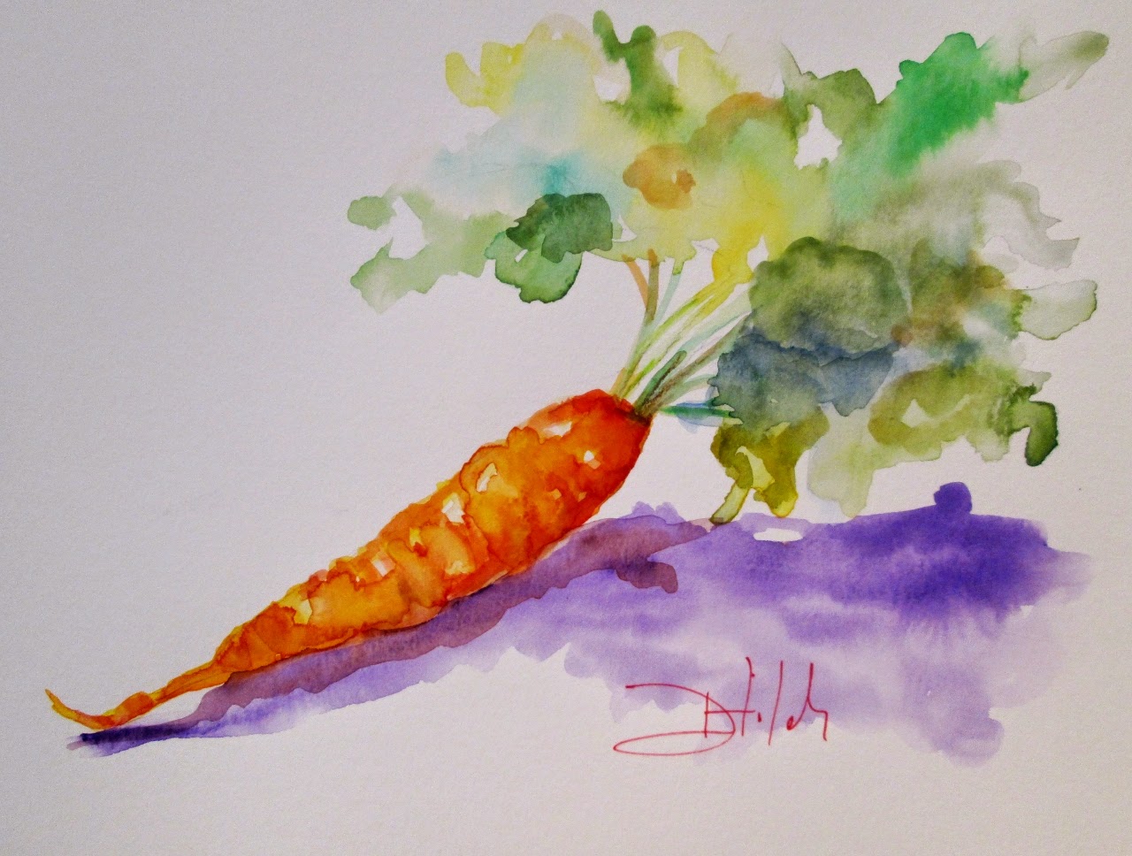 Carrot painted in watercolor a daily painting