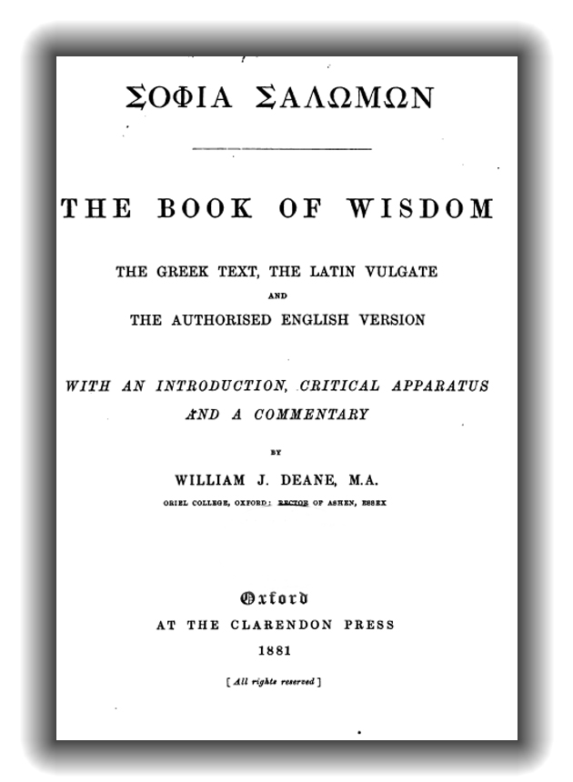 The Book Shelf: The Apocryphal Wisdom of Solomon By William R Churton 1884