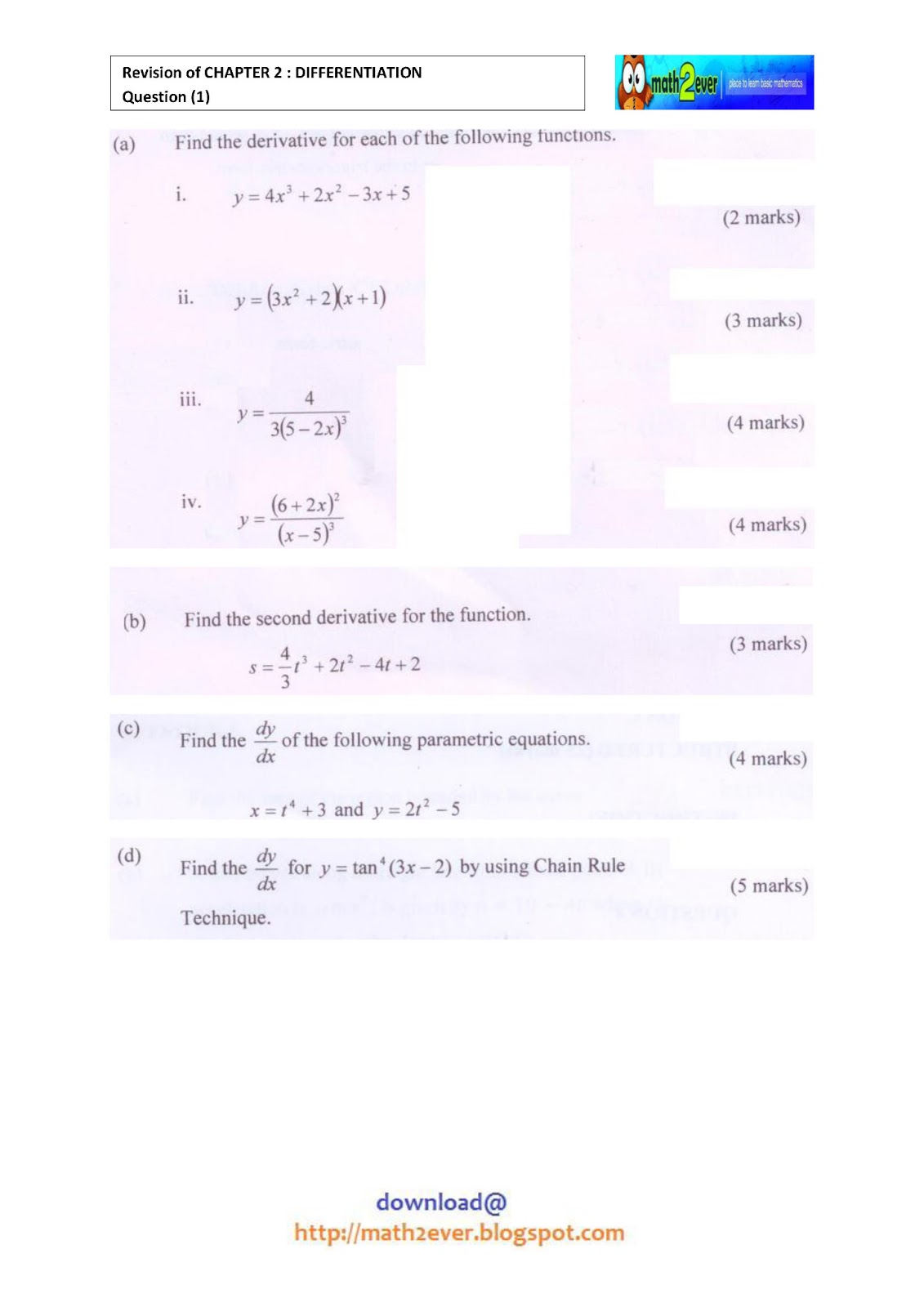 DIFFERENTIATION : Revision 1 - Engineering Mathematics 1 DBM10013 ...