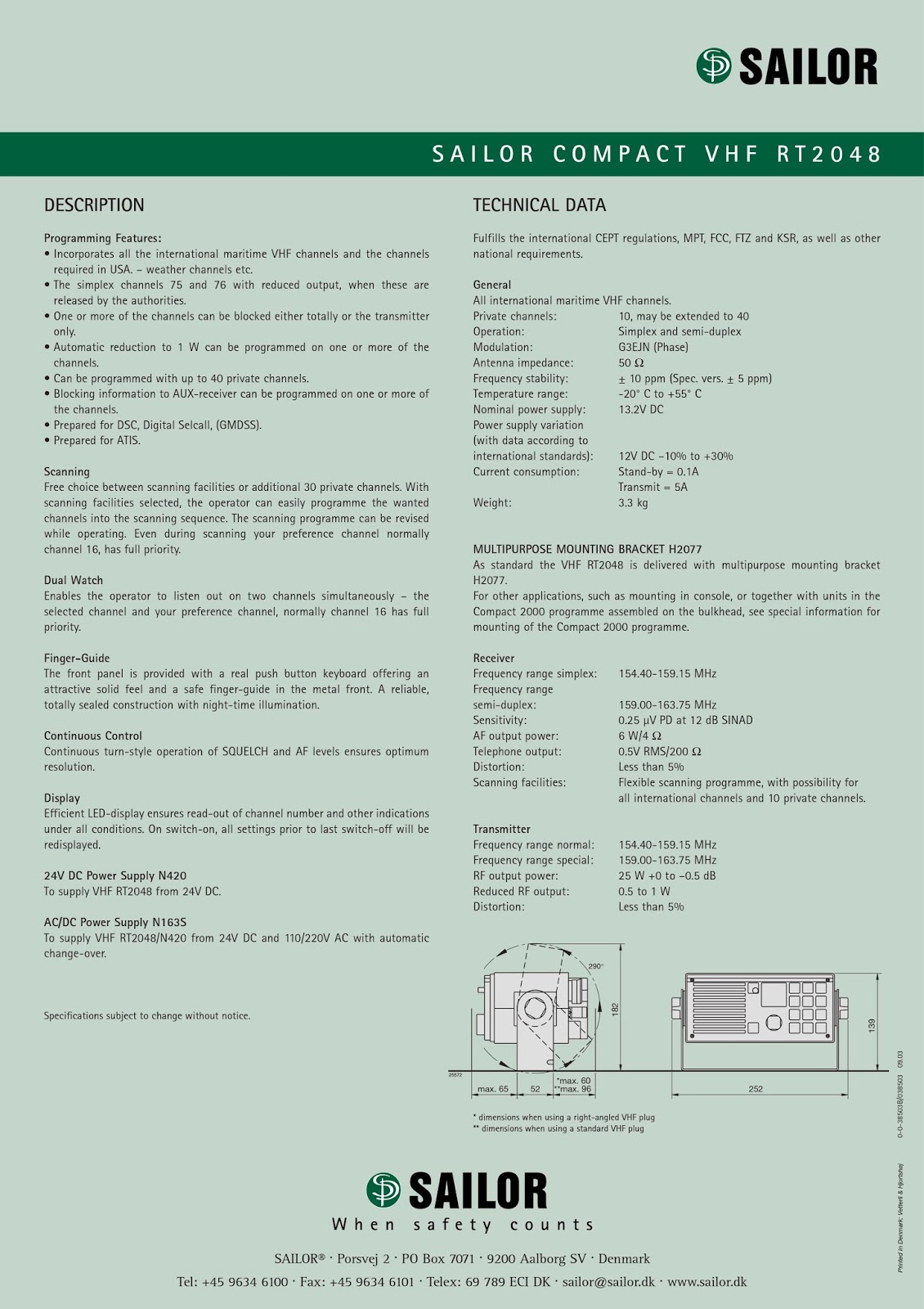 FIRST 435 BONTE KOE: Brochure commerciale VHF SAILOR RT 2048