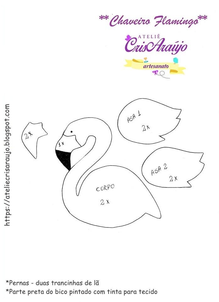 Chaveiro de Flamingo de Feltro com Moldes - Molde para Artesanato| Faça ...