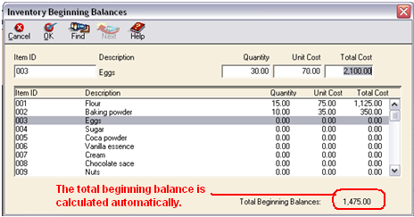 Computerized Accounting: Beginning balance of Inventory