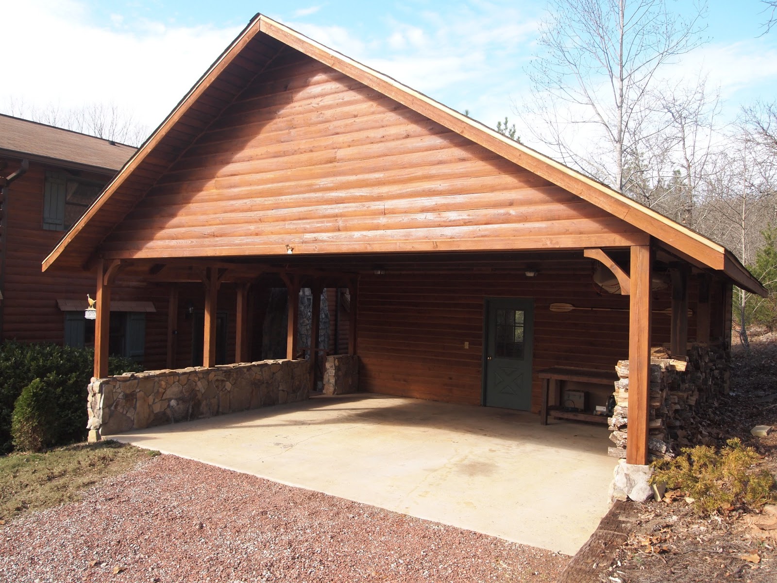 For Sale: Cypress Log Home: The Carport
