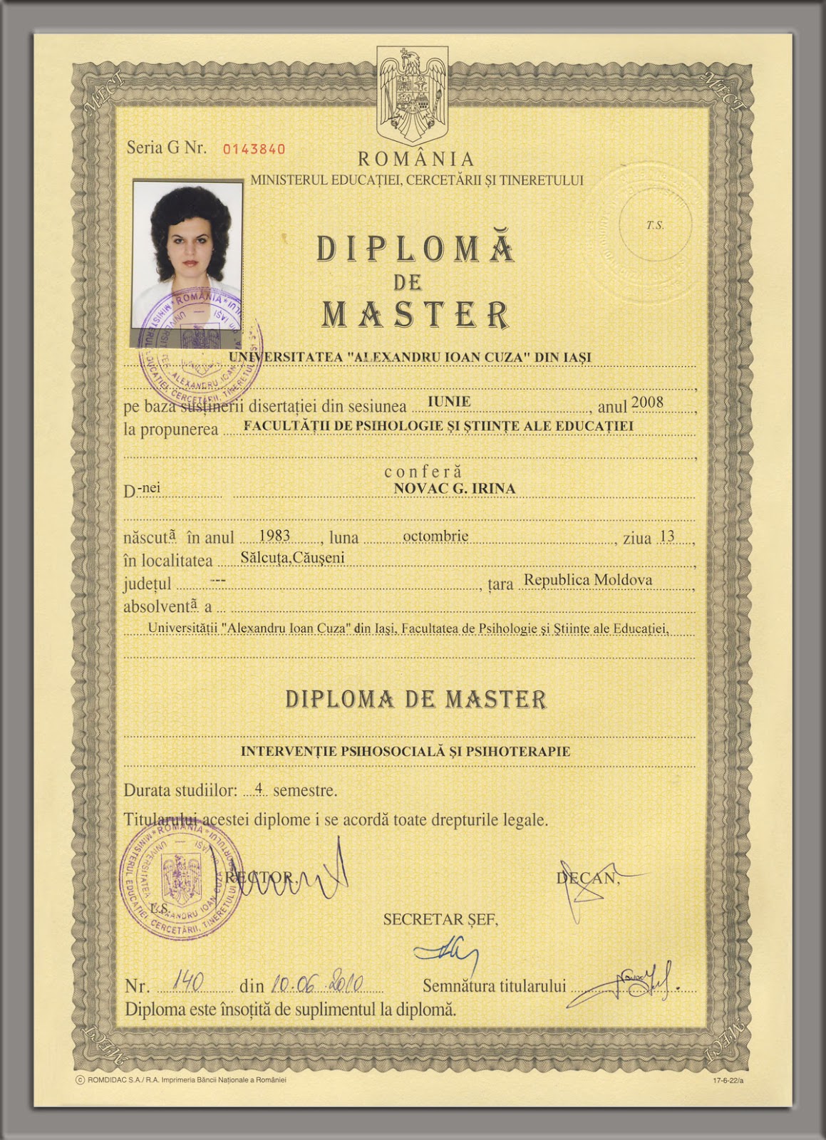 Irina Novac, psiholog-consilier : Diplome si certificate de formare