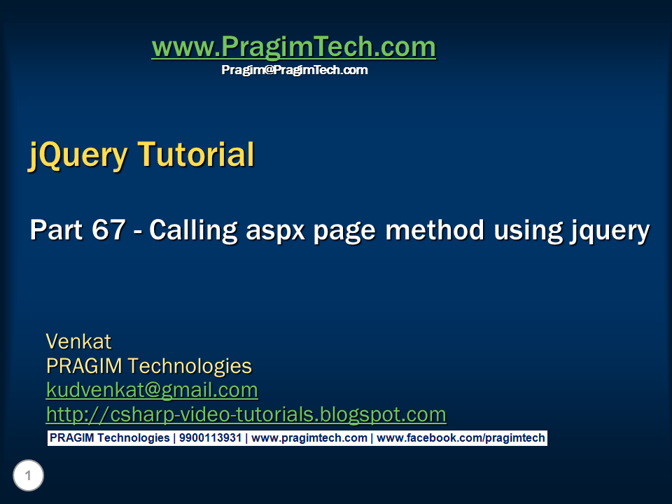 Sql server, .net and c# video tutorial: Calling aspx page method using jquery