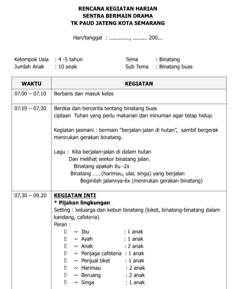 Contoh Rkh Sentra Persiapan Tema Diri Sendiri - Dunia Belajar