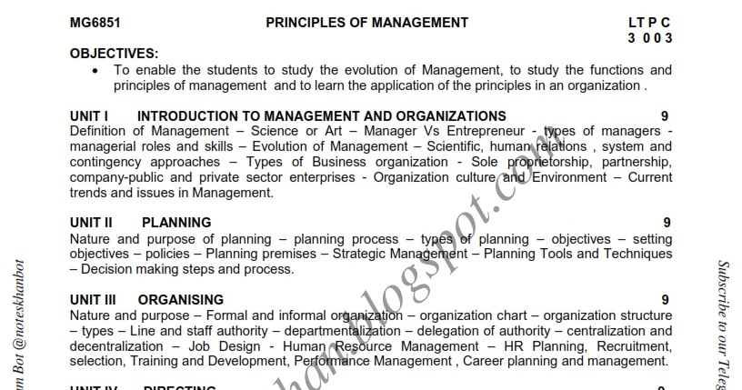 MG6851 Principles of Management- Syllabus-Semester VI-ECE-BE-Anna ...