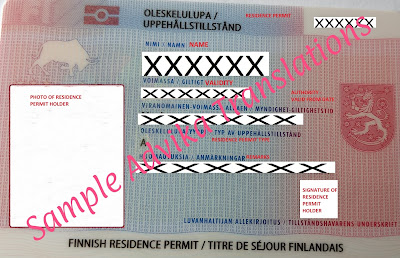 Finnish to English Translation of Resident Permit ~ Certified ...