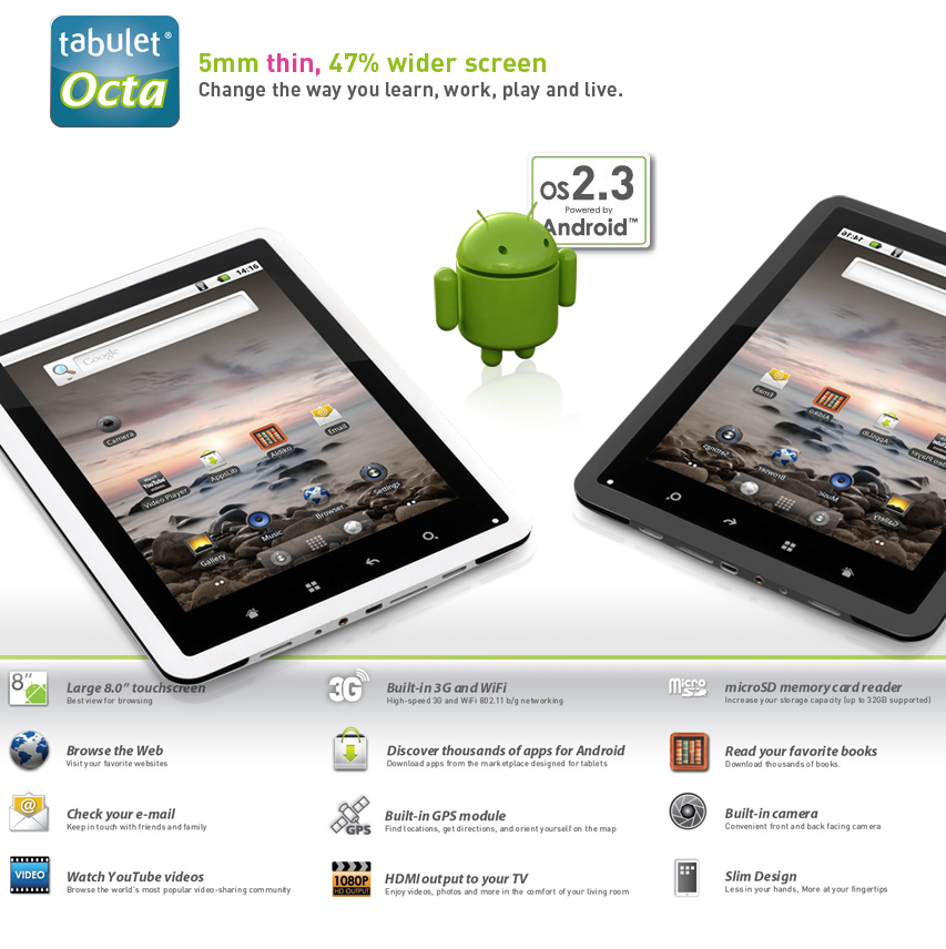 Tabulet Octa, Tablet PC With Android Gingerbread OS