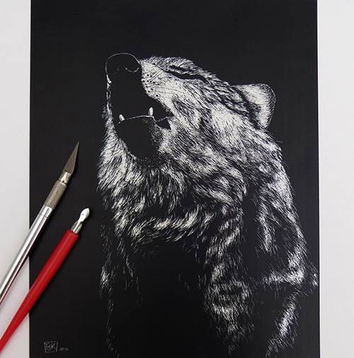 Tierkunst: Heulender Wolf - Scratching
