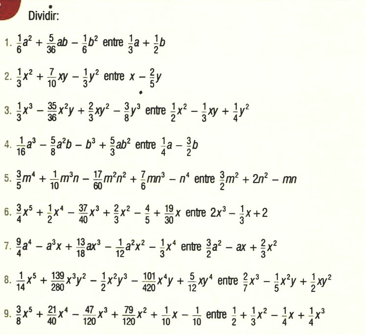 Matemáticas: Ejercicios de División Algebráica
