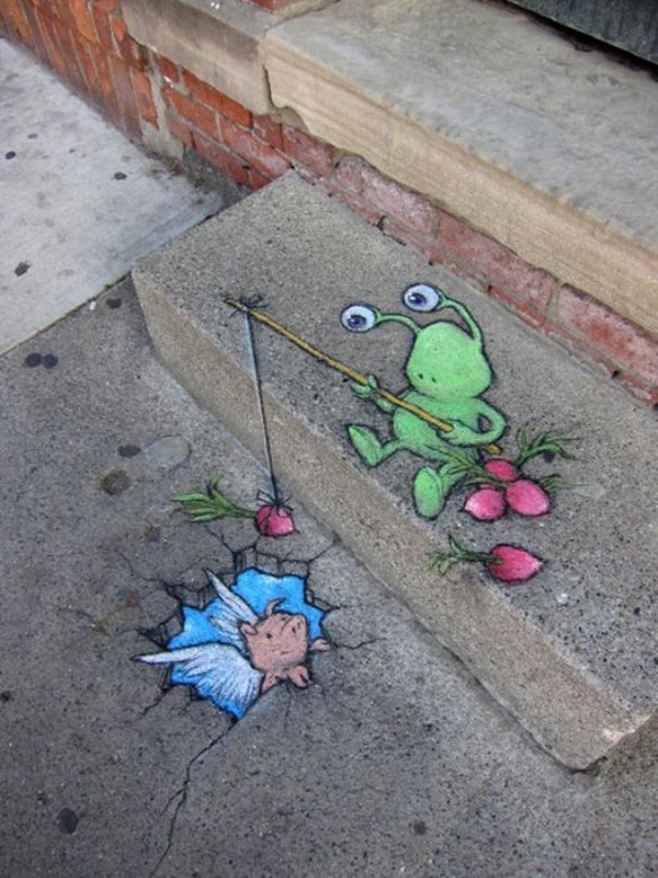 Cute Sluggo Chalk Art by David Zinn (30 pics) | Daily Fun Pics