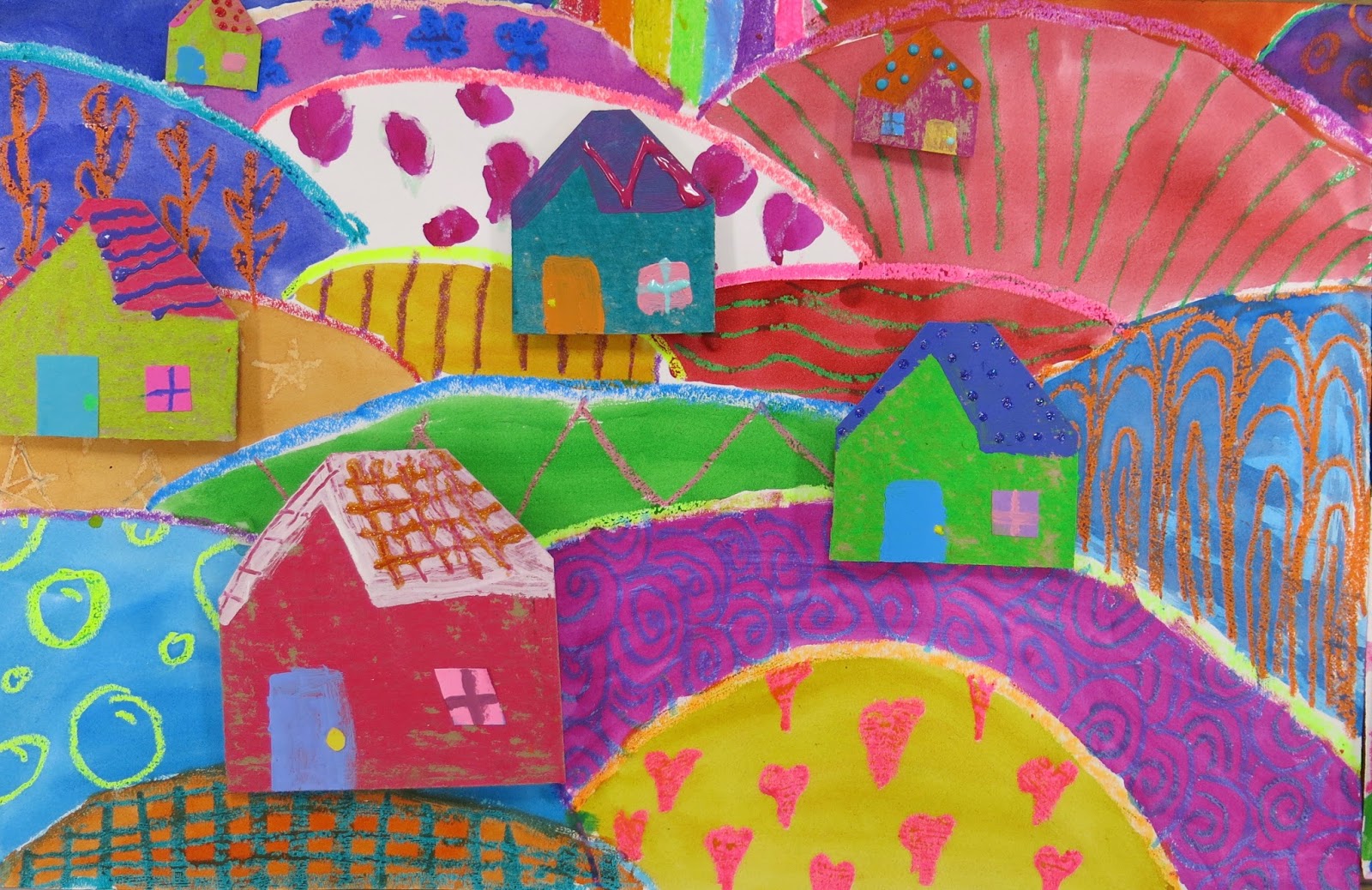 Cassie Stephens: In the Art Room: Patterned Landscapes with Houses!