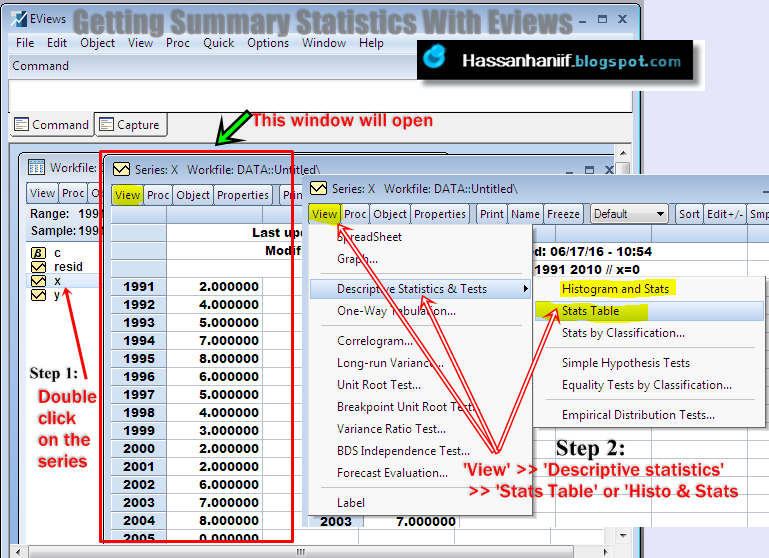 Summary Statistics With Eviews - Hassan