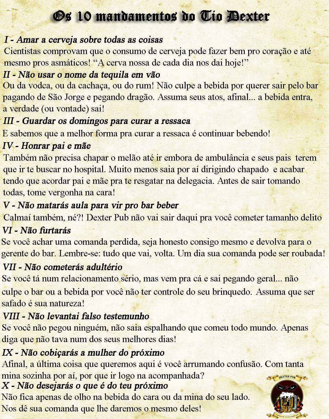 DEXTER PUB: 10 mandamentos Tio Dexter