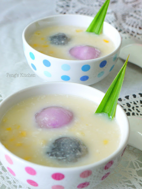 Peng's Kitchen: 椰奶玉米水晶汤圆 Crystal Rice Balls in Coconut Cream of Corn