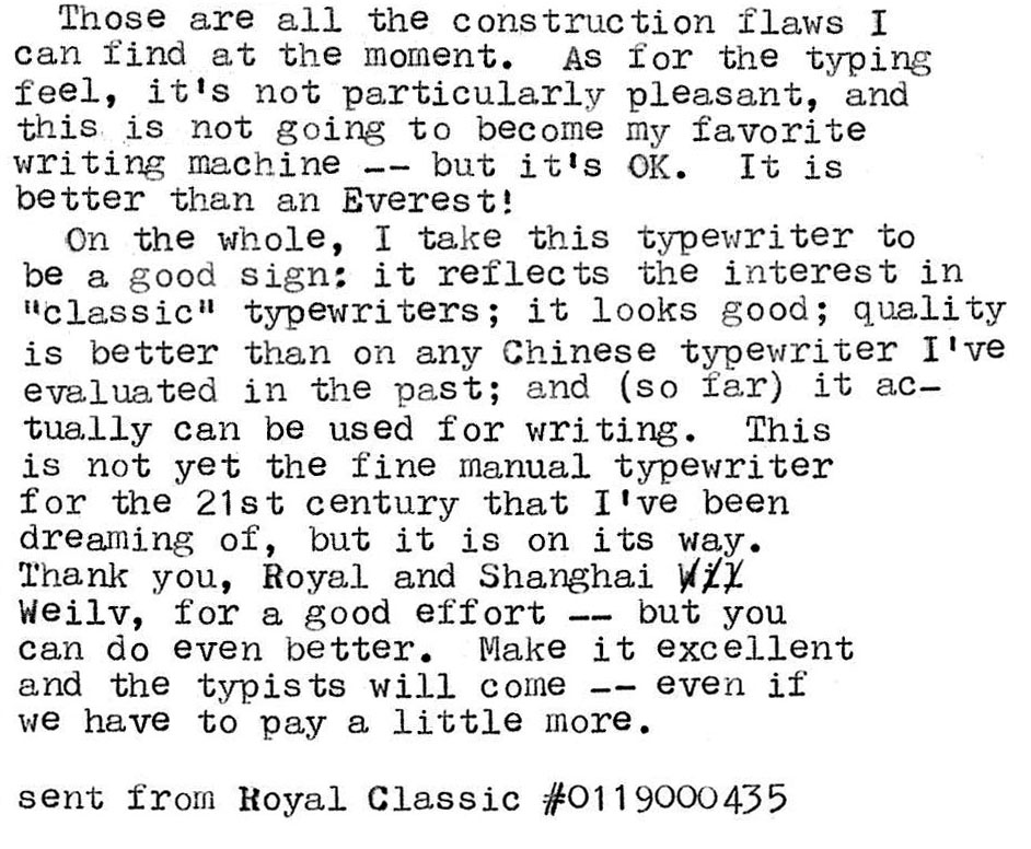 Typewriter review: 2019 Royal Classic/ /THE TYPEWRITER REVOLUTION