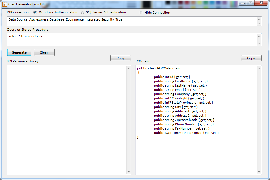 Coders Classroom Generate C Class From Stored Procedure Or Sql Query