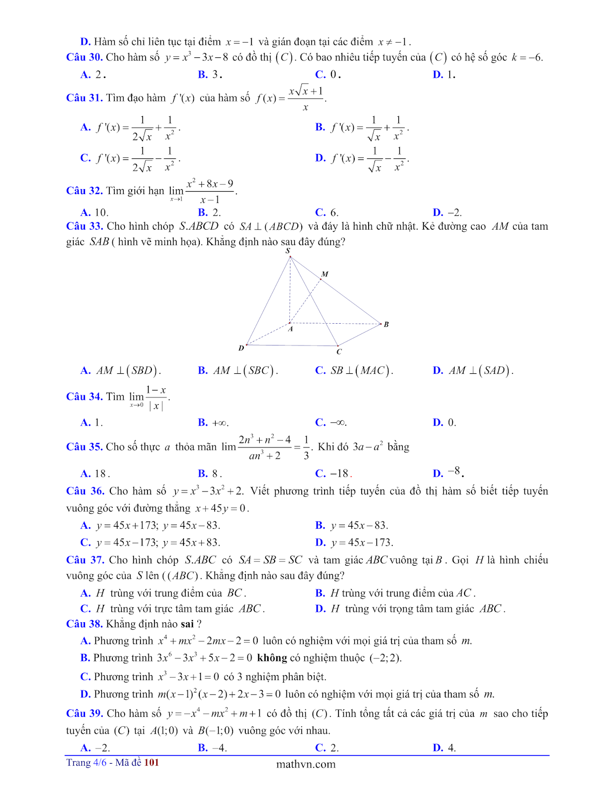 Đề thi trắc nghiệm Toán 11 học kì 2 năm học 2019-2020 chuyên Hạ Long ...