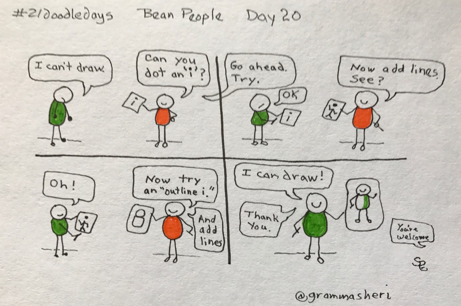 #21doodledays I Can Draw Bean People