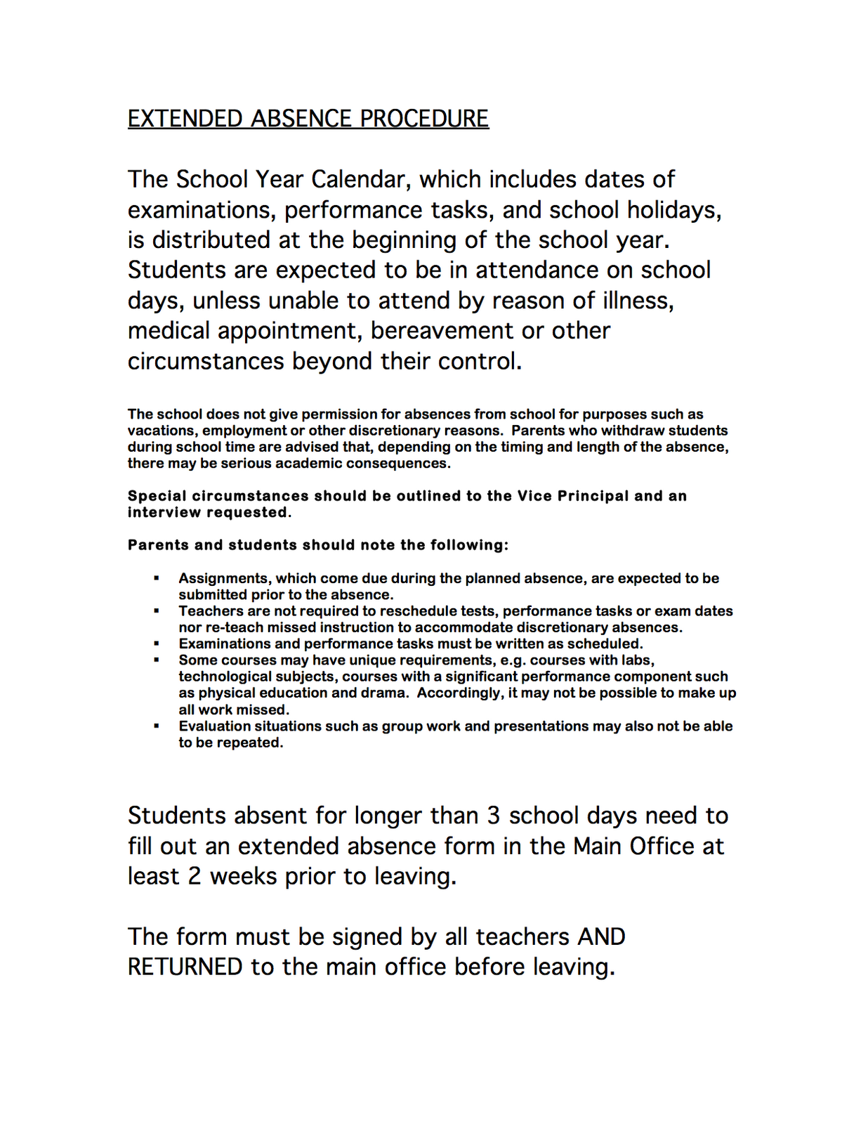 Ridge Parents: Extended Absence Procedure