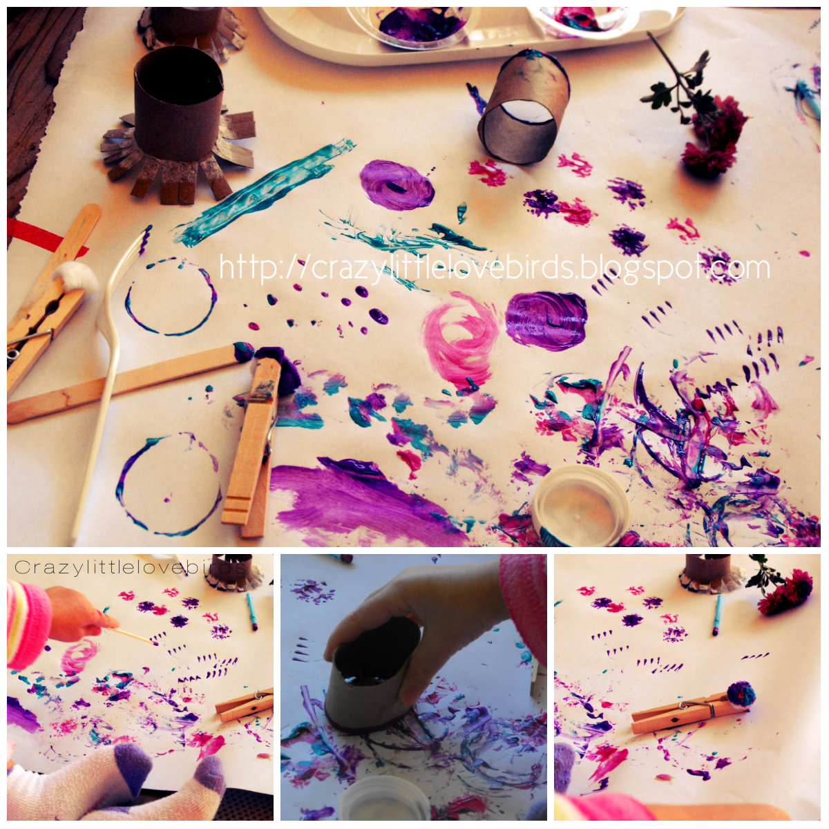 Exploring and creating art. Using items around the house