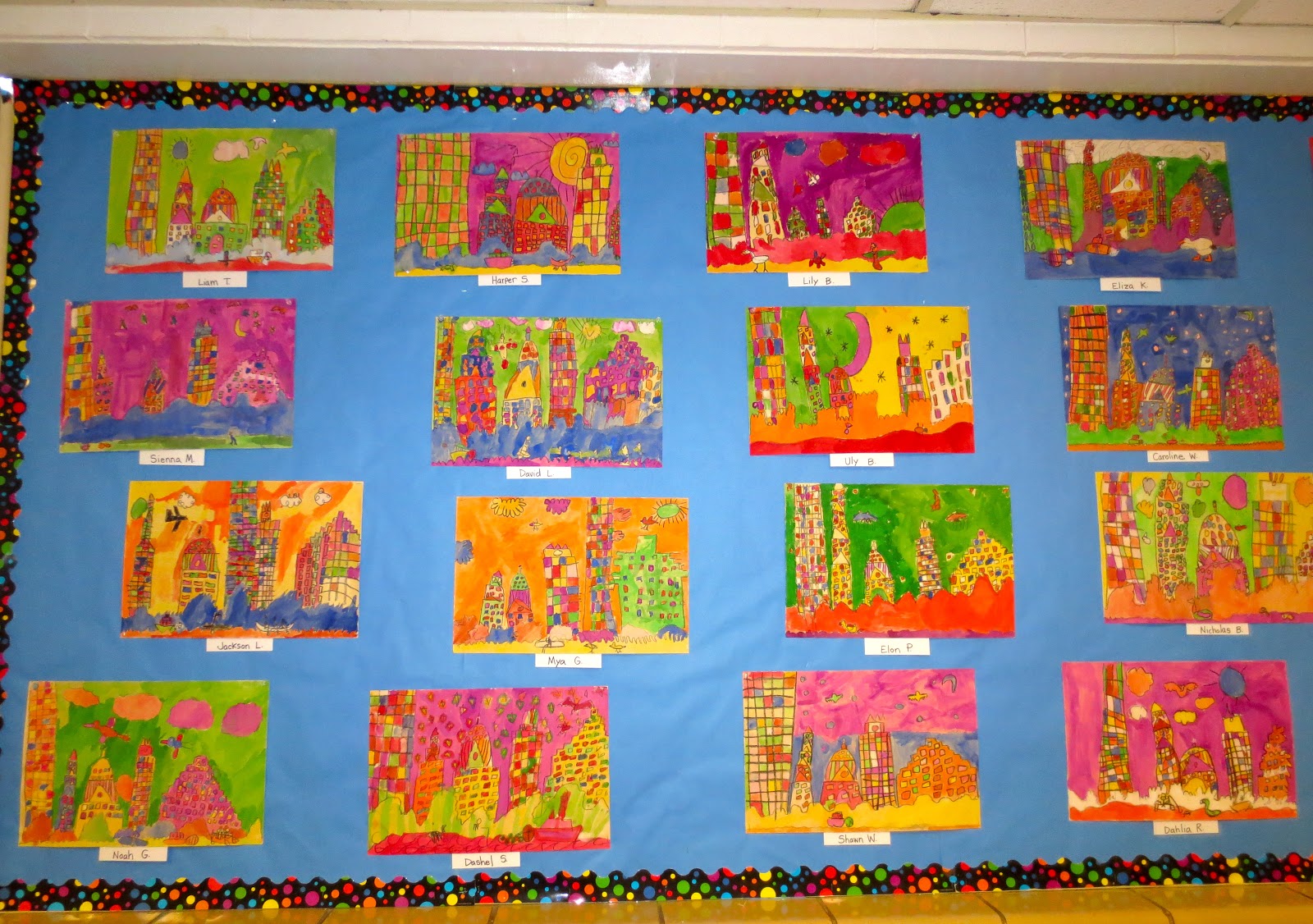 Zilker Elementary Art Class: Second Grade Cityscape Paintings