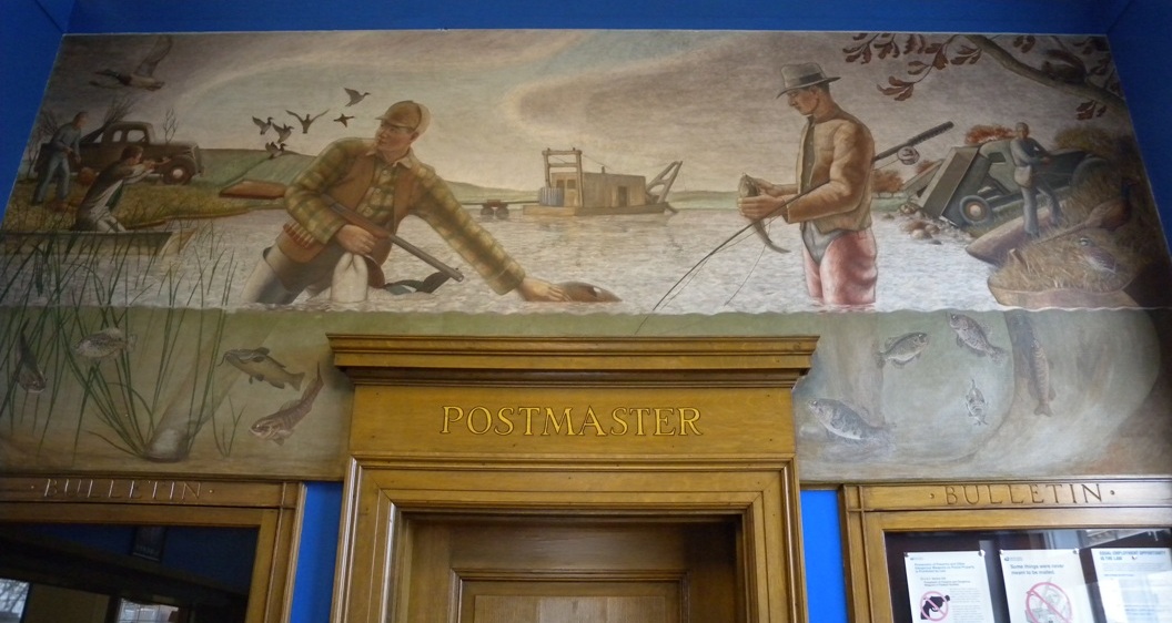 Adrift On The Lake: World War II mural on US Post Office wall