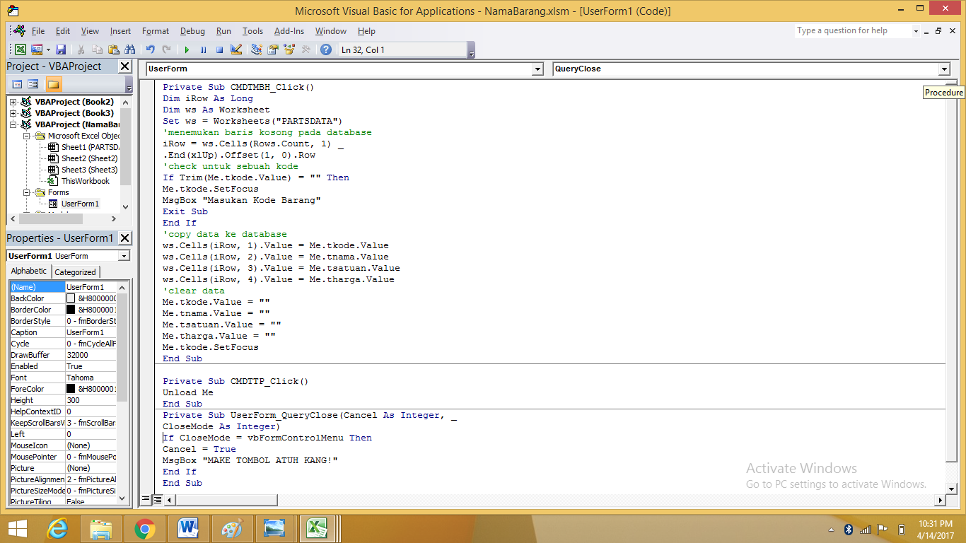 Membuat Form Isian Data Sederhana dengan Macros di Excel