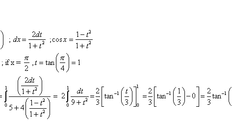 mixture: integral of 1 / [5 + 4 cosx] with limits 0 to (pi/2)