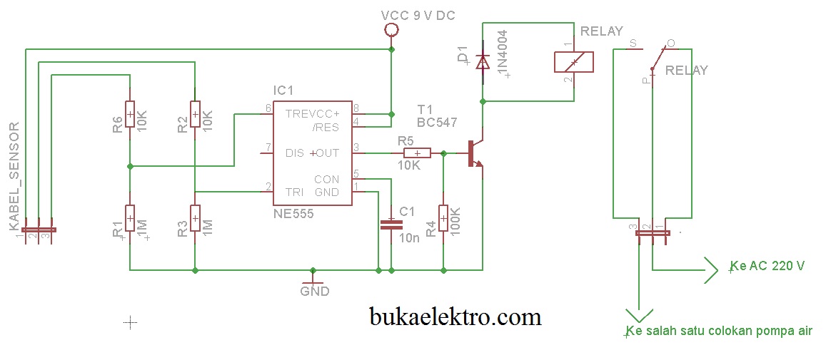 Rangkaian Sensor Ketinggian Pompa Air Otomatis - Buka Elektro