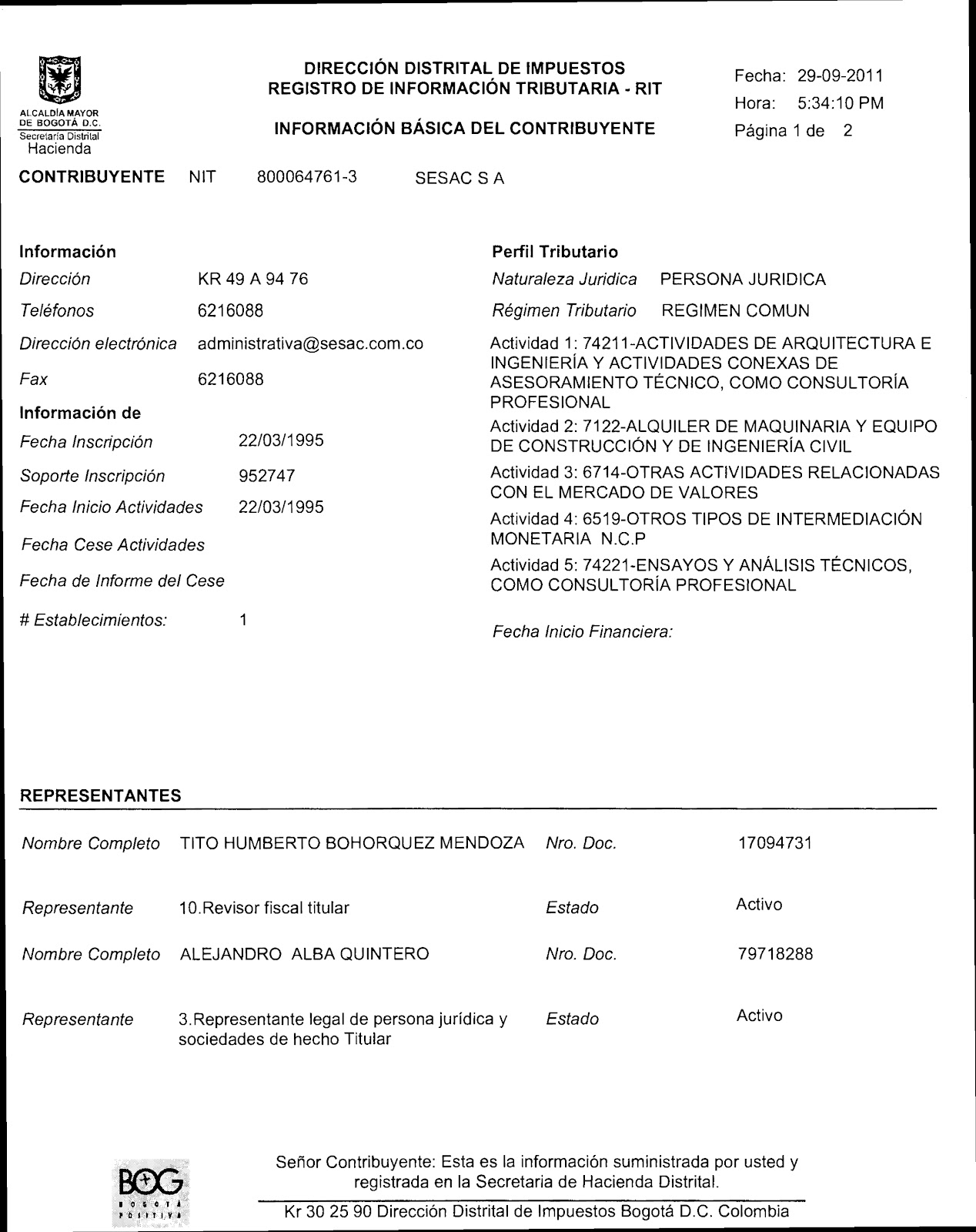 sesac: documentos legales