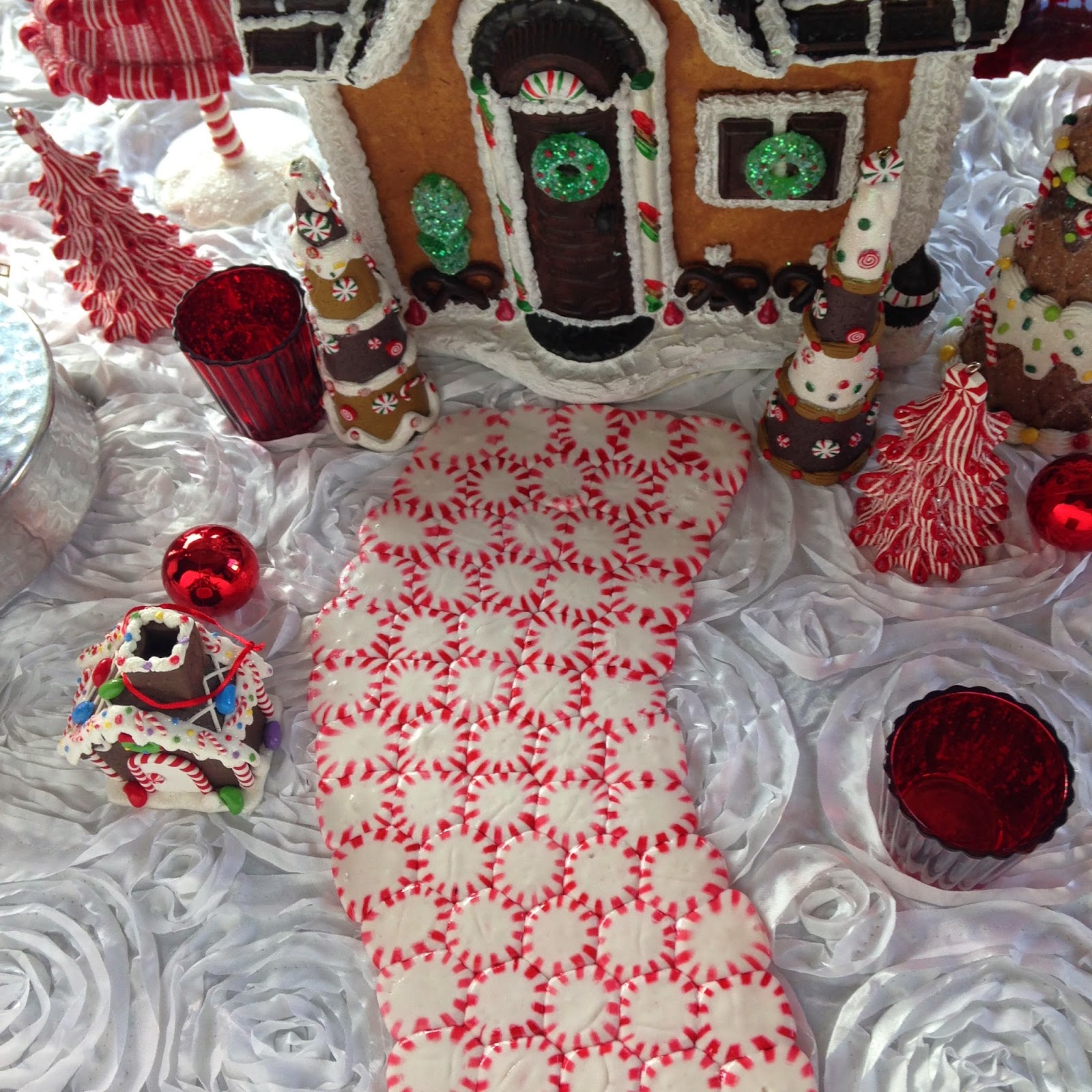 Gingerbread House and Peppermint Road Tablescape - Purple Chocolat Home