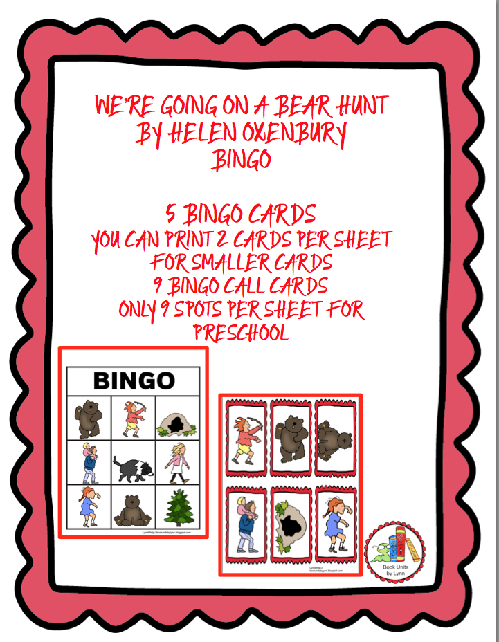 FREE BINGO SET WE'RE GOING ON A BEAR HUNT ~ Book Units by Lynn
