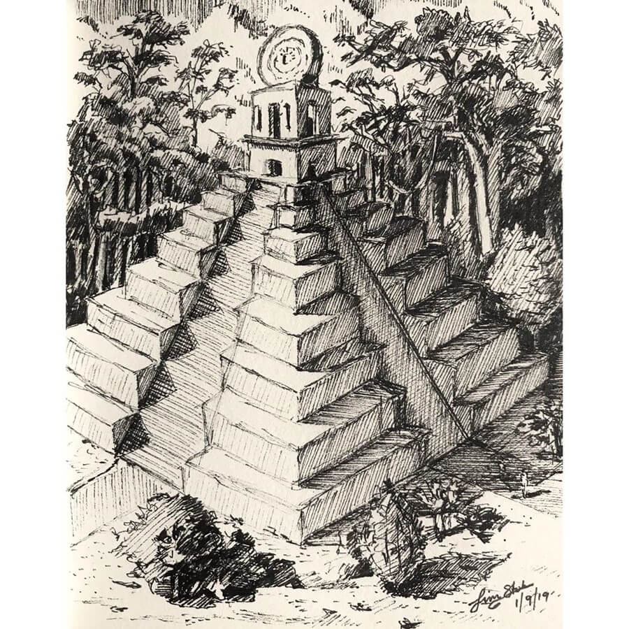 Mayan Architecture Drawing