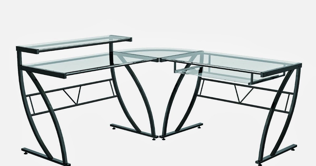 l shaped desk: Glass L Shaped Desk