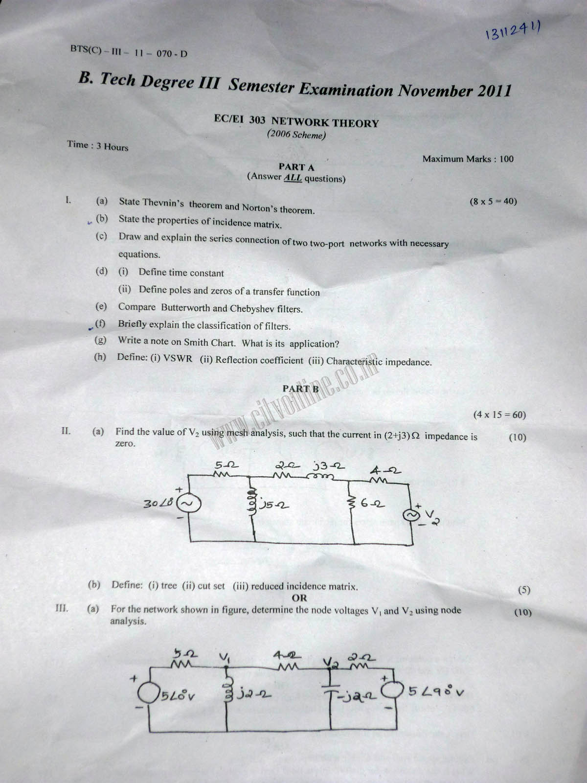 Cusat Btech 3rd Semester Ecei Exam Question Papers 2011 College Of Engineering Vadakara Cev