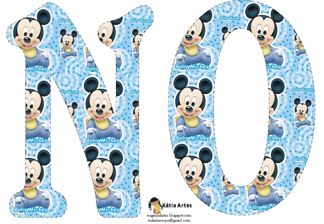 Alfabeto de Mickey Bebé en fondo celeste. - Oh my Alfabetos!