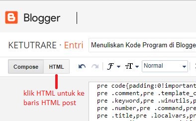 Menuliskan Kode Program di Blogger dengan Tampilan yang Menarik - KETUTRARE