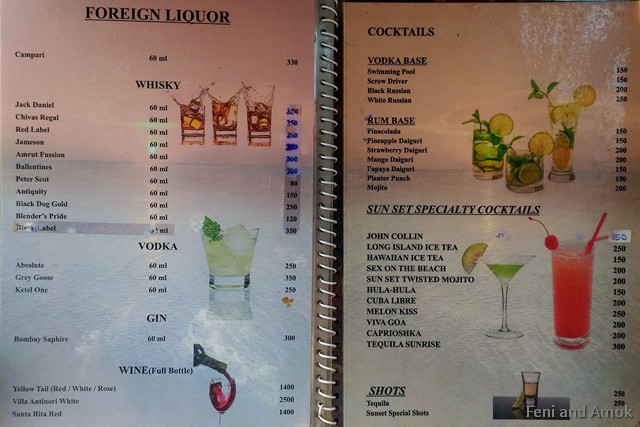 Travel and food tales: Goa - Food, Menus - Anjuna