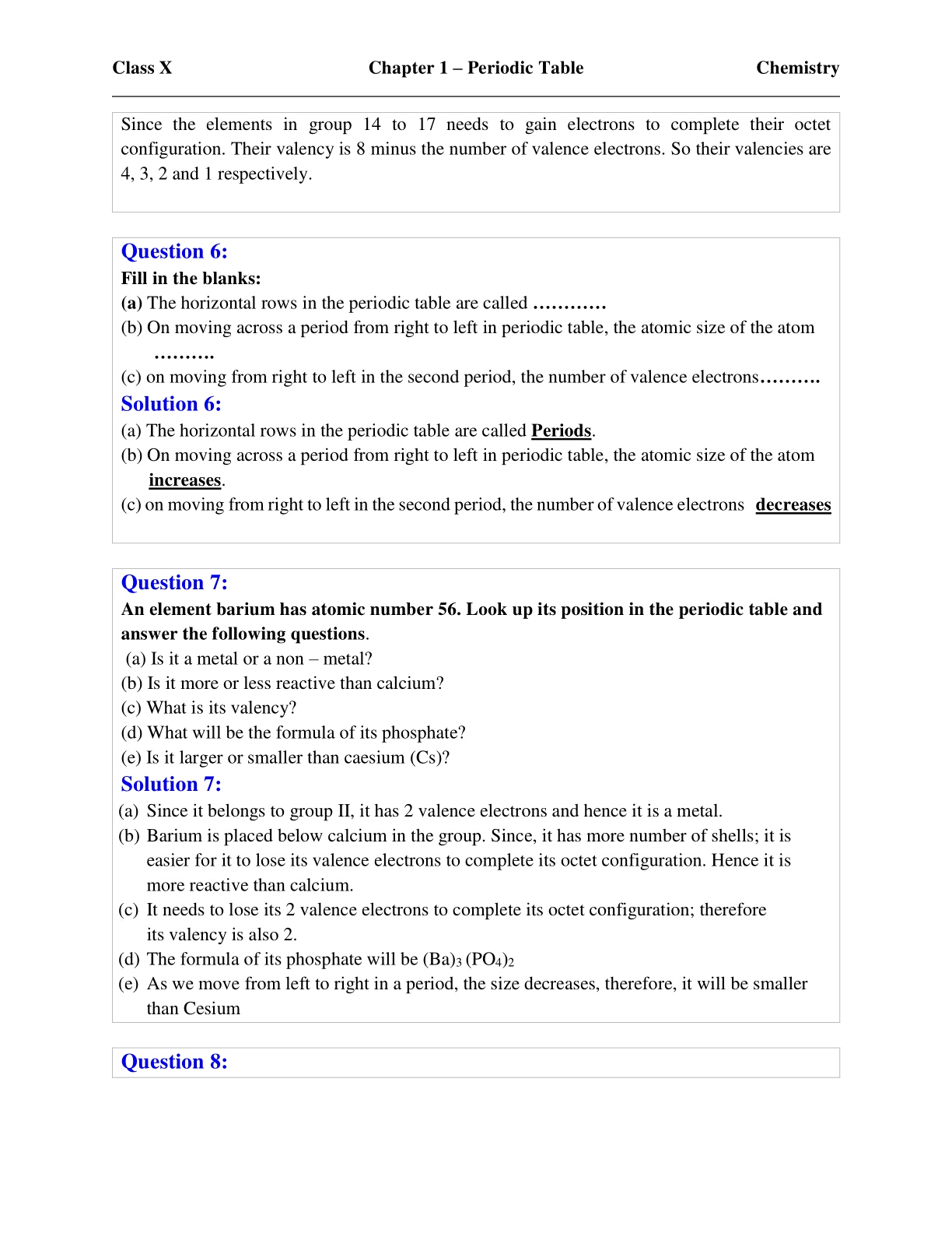 Concise chemistry class 10 ICSE Chapter 1 periodic table solutions ...