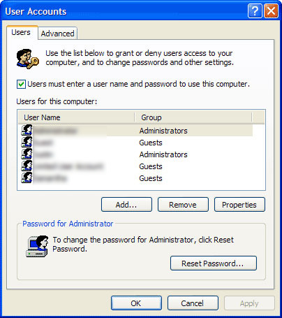 Hidden User Accounts Control in Windows XP