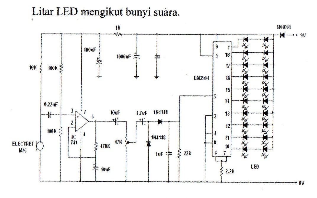 mudah elektronik: LITAR LED MENGIKUT BUNYI SUARA