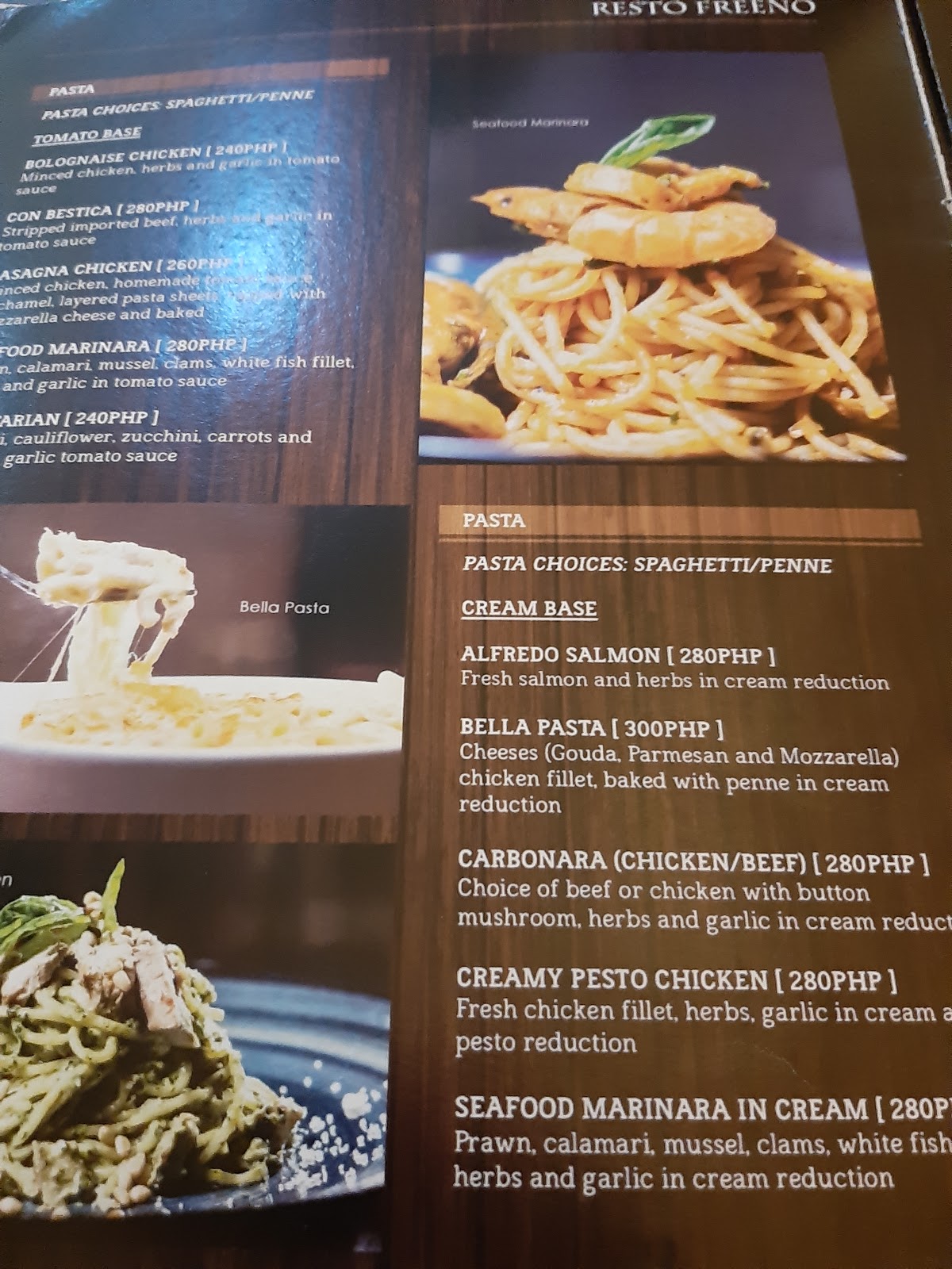 Resto Freeno menu as of Dec.2018