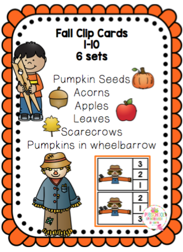 Fall Clip Cards -Numbers 1-10 (6 sets) ~ Preschool Printables