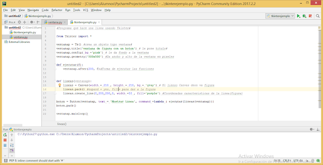 Graficación : Unidad 2: Ejemplo de Tkinter en pycharm