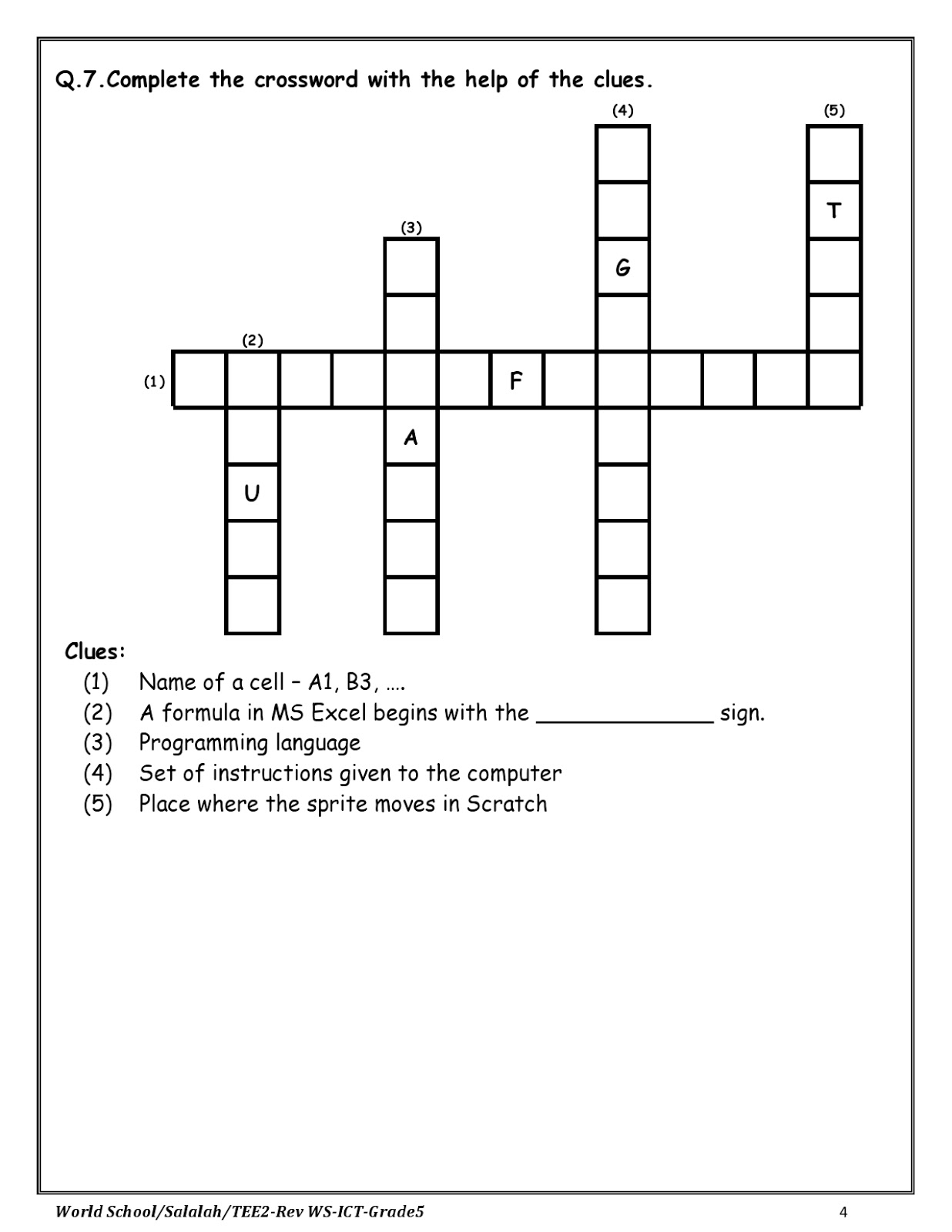 Birla World School Oman ICT Revision Worksheet For Grade 5 Birla World School Oman ICT Revision Worksheet For Grade 5